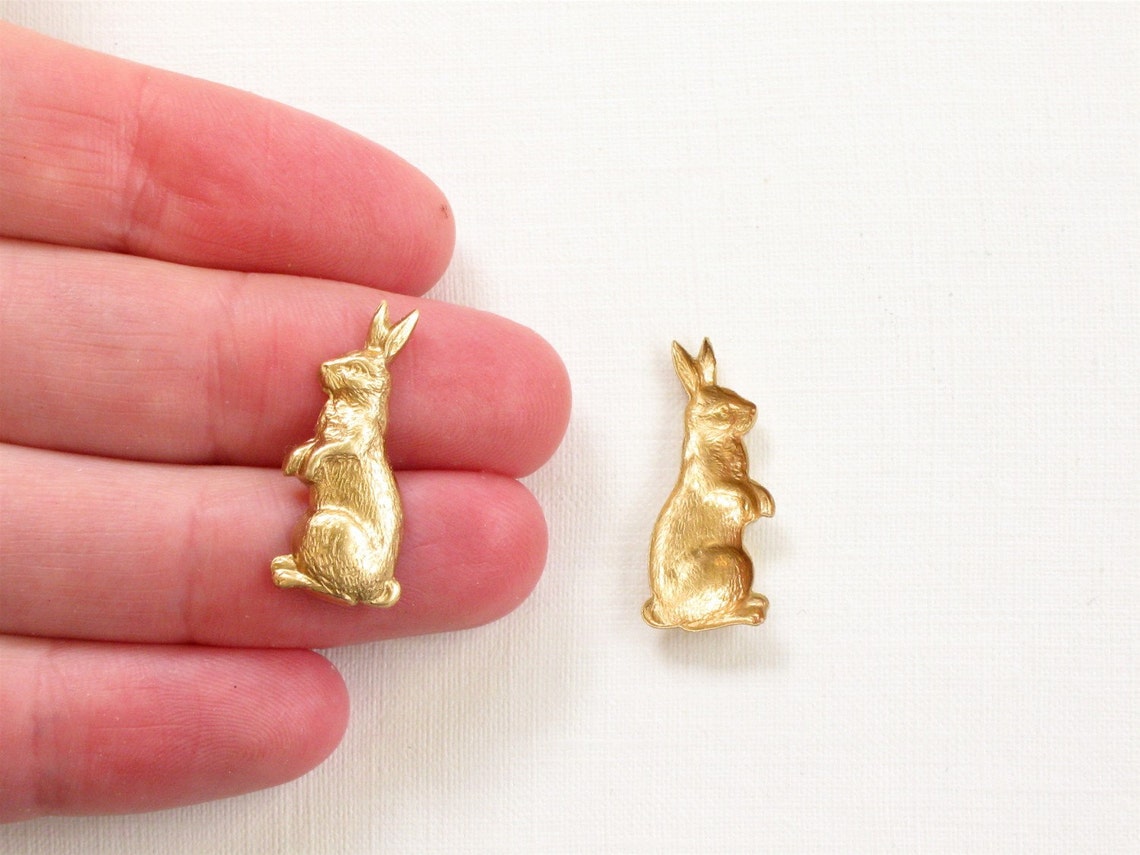 6 Standing RABBIT Jewelry Embellishments. Raw Brass Stamping | Etsy