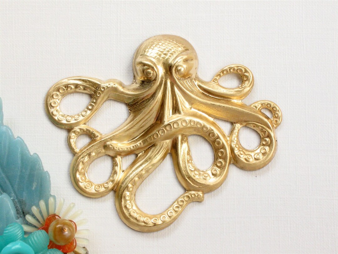 1 Large Brass OCTOPUS Jewelry Pendant Embellishment. Raw Brass Stamping ...