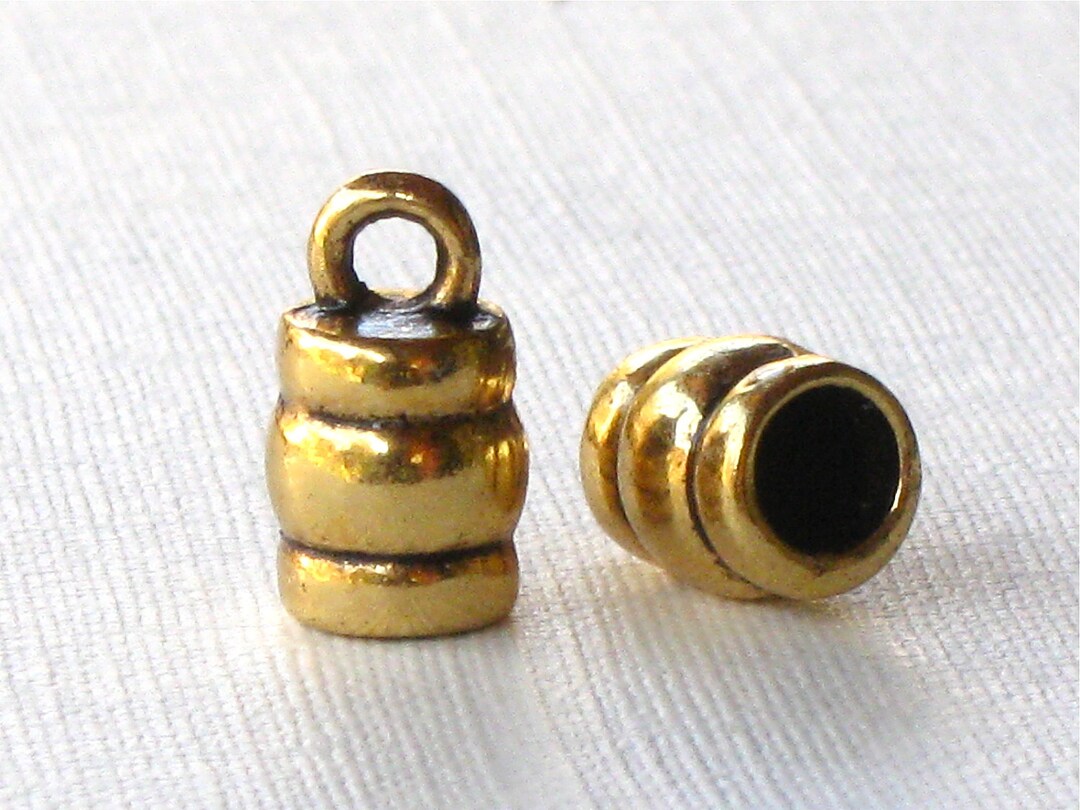 50 Gold Leather Jewelry End Caps With Loop . 4mm Inside Diameter (ec8ag ...