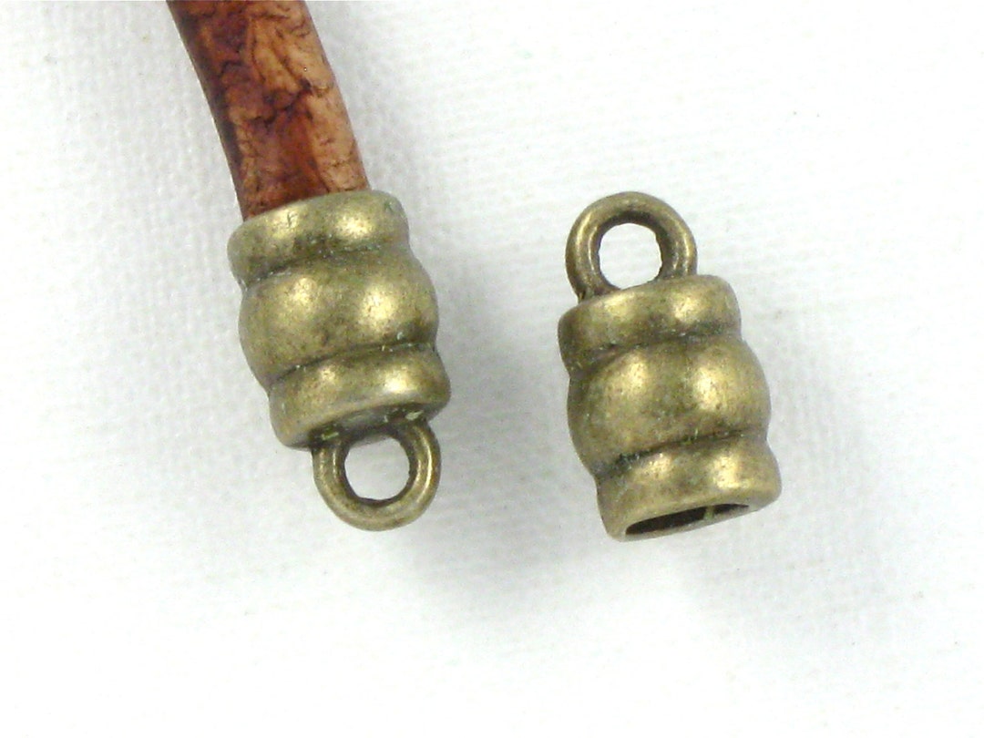 50 Antique Bronze Leather Jewelry End Caps With Loop . 4mm Inside ...