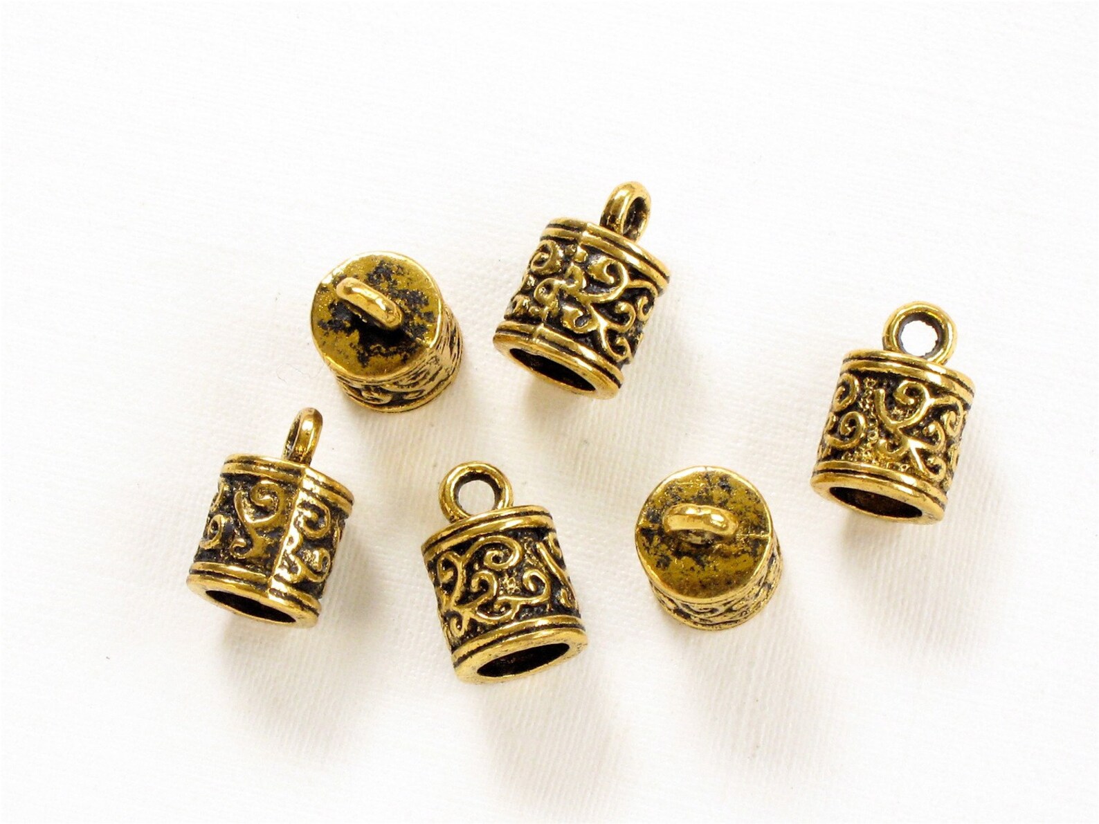 12 Gold Ornate Jewelry End Caps for Leather Cord. Large 5.9mm Inside ...