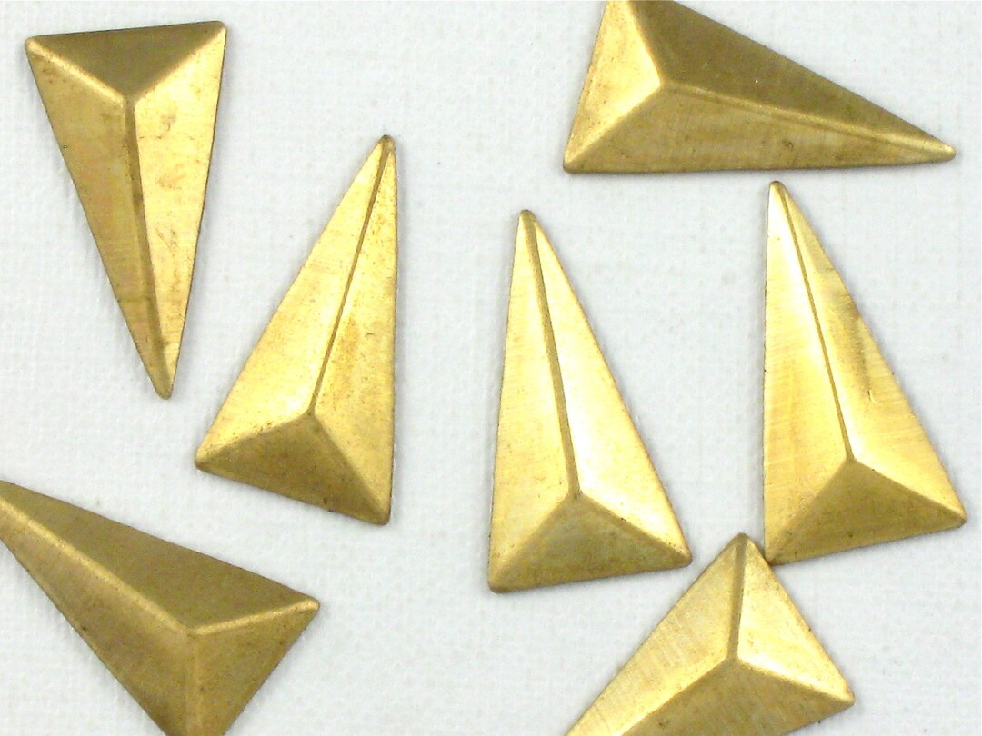 10 Faceted TRIANGLE Geometric Jewelry Embellishments. Raw Brass ...