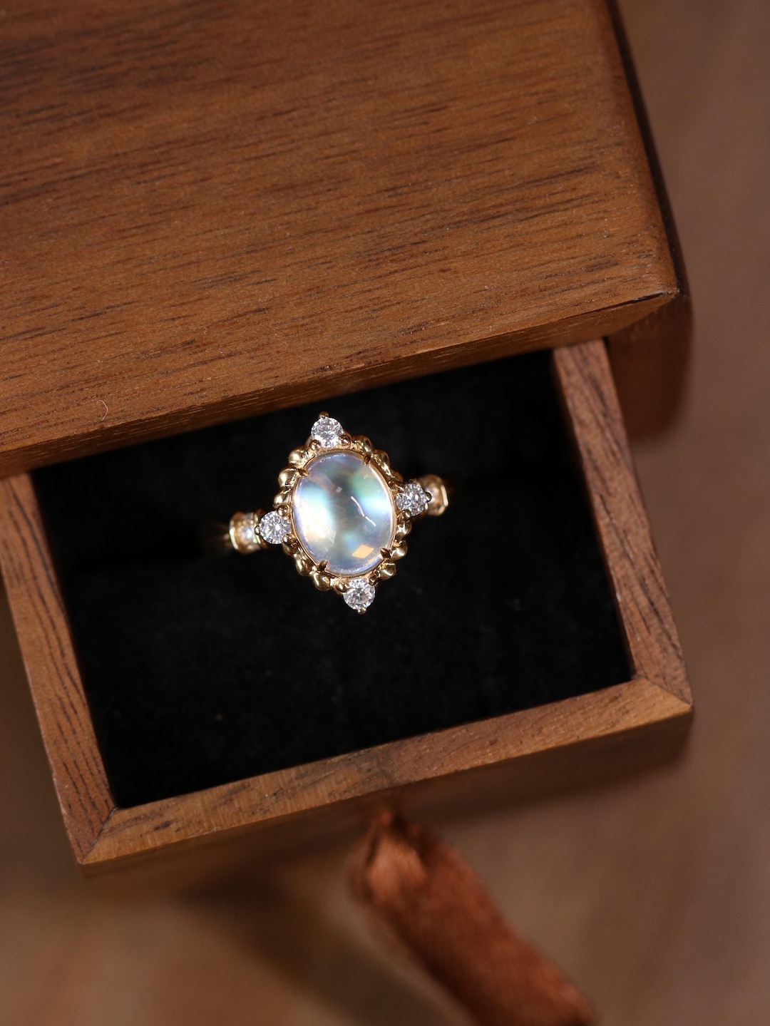 Natural Rainbow Moonstone Ring,10k 14K 18K Solid Gold Moonstone Color ...