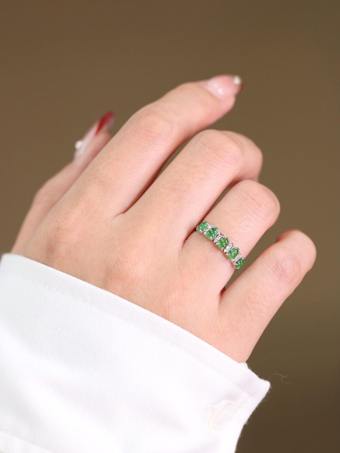 Lucky Jade Gourd Ring，five Blessings in Harmony 14K Gold Green Eternity ...