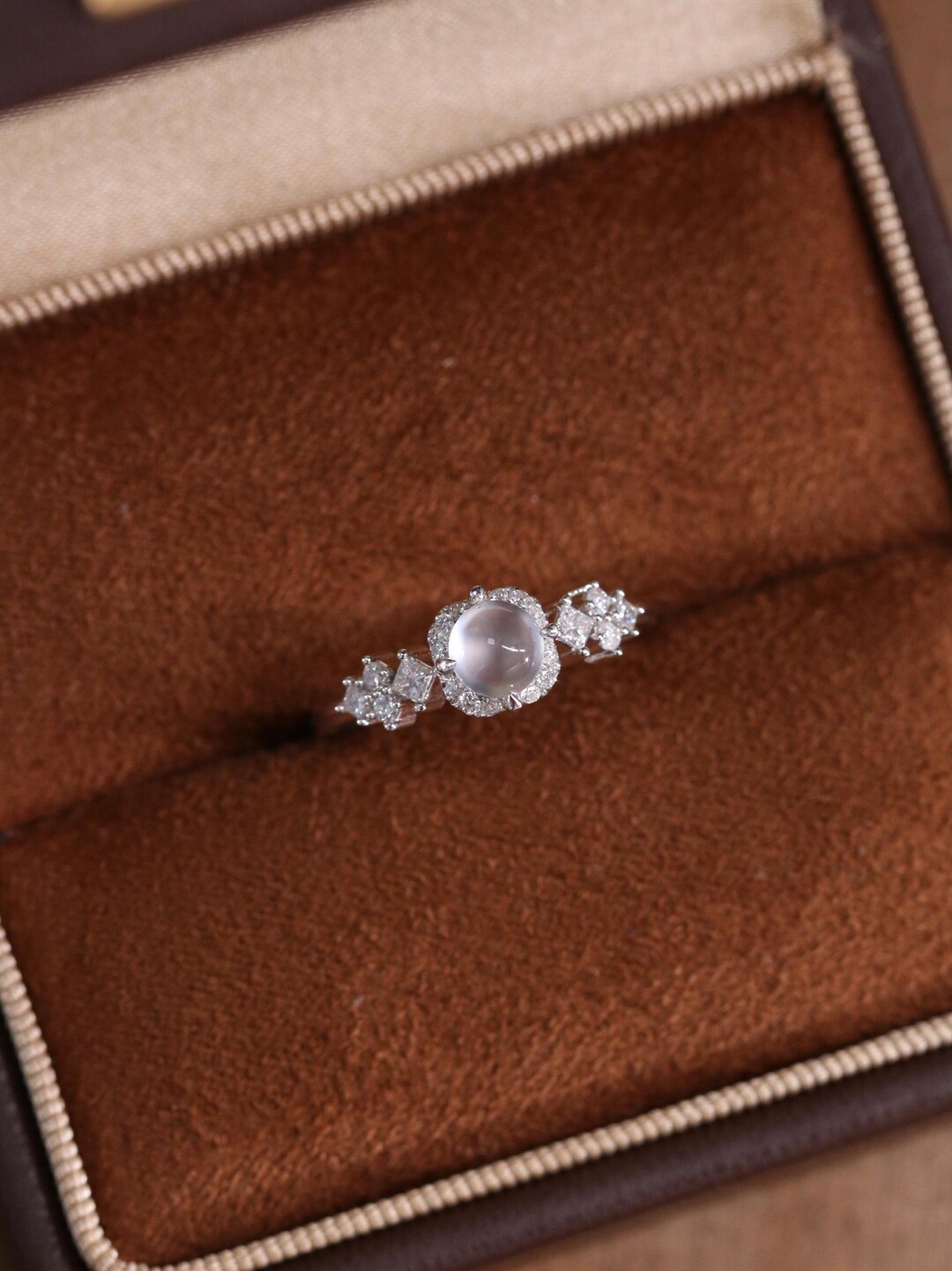 Art Deco-inspired Ice Jade 18K Gold Ring,dainty Engagement Rings ...