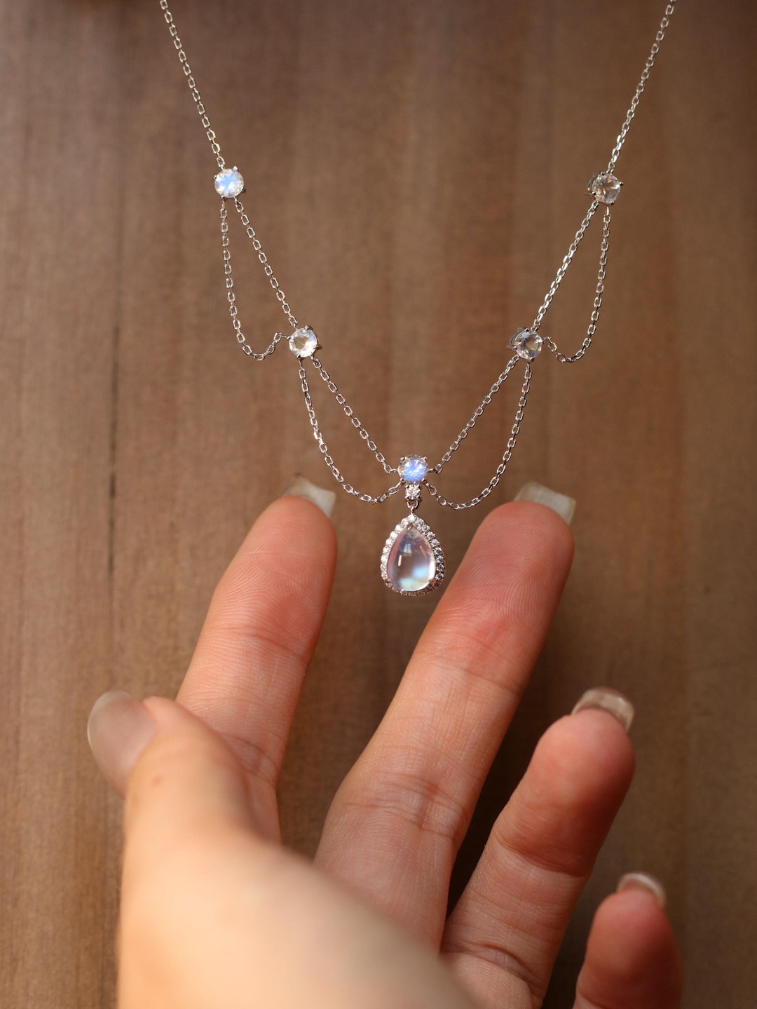 Vintage Lace Teardrop-shaped Natural Rainbow Moonstone Pendant,wedding ...