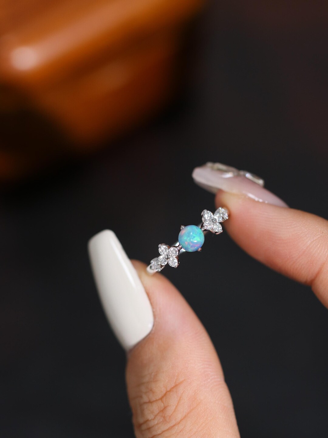 Venus Natural Opal Ring Crescent Moon Engagement Ring,14k Galaxy ...