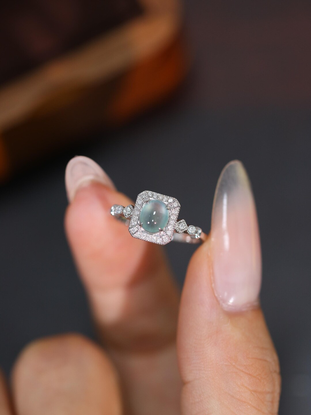 Sky Blue Color Jade 14K Gold Ring Jewelry,lace Vintage Engagement Rings ...