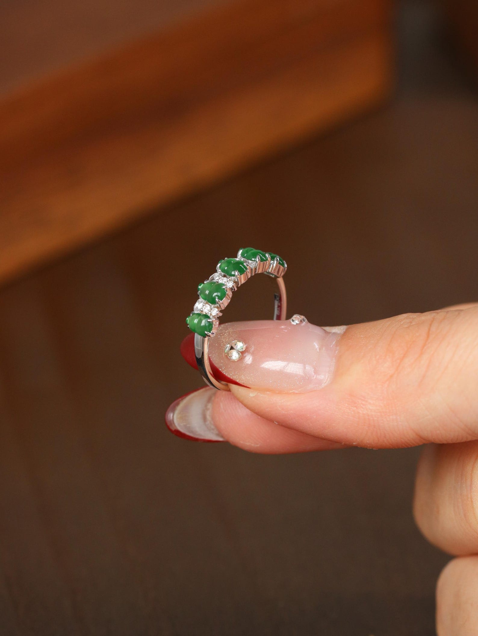 Lucky Jade Gourd Ring，five Blessings in Harmony 14K Gold Green Eternity ...