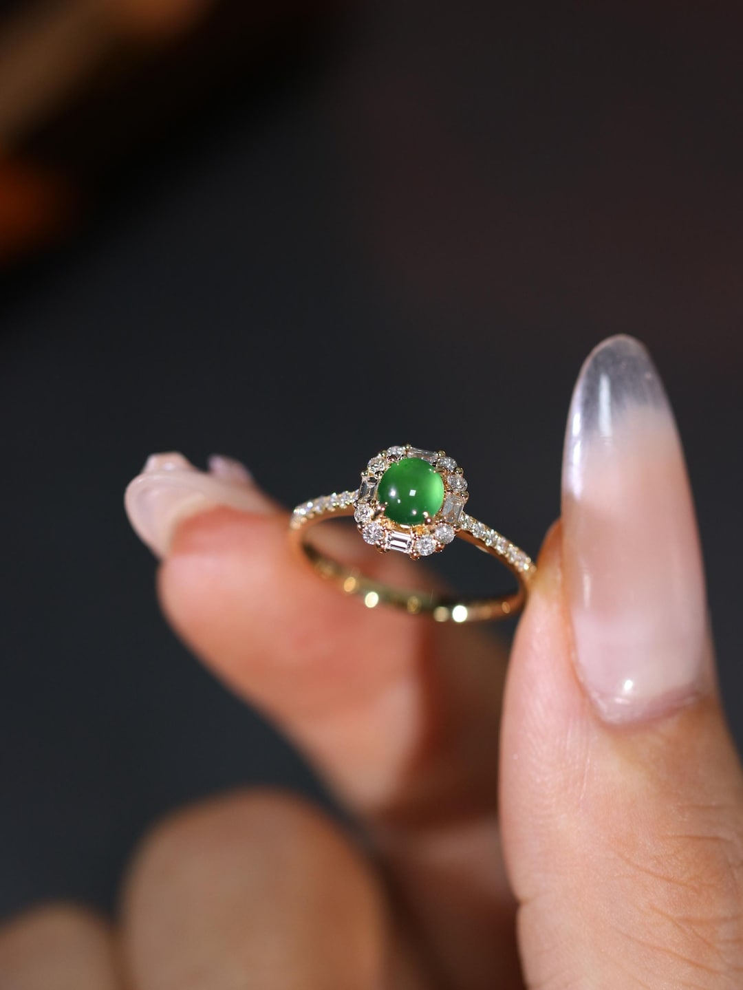 Green Jade Stone 14K Gold Ring,vintage Engagement Rings,untreated ...
