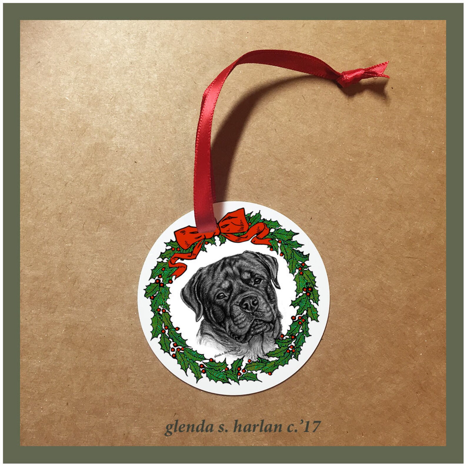 Rottweiler Dog Christmas Ornament Four Wreath Designs - Etsy