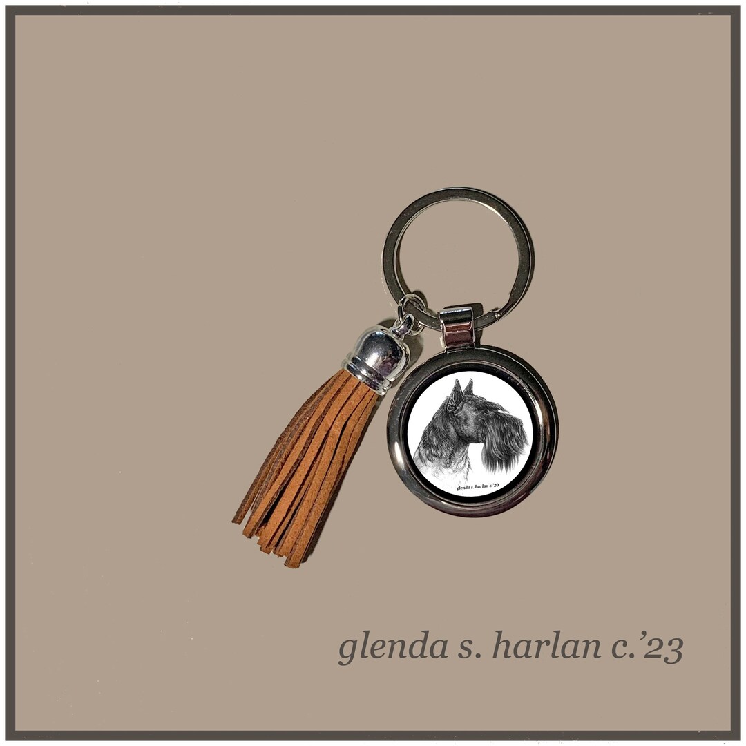 Black Schnauzer Dog Key Ring Graphite Pencil Drawing Key Chain Dog ...