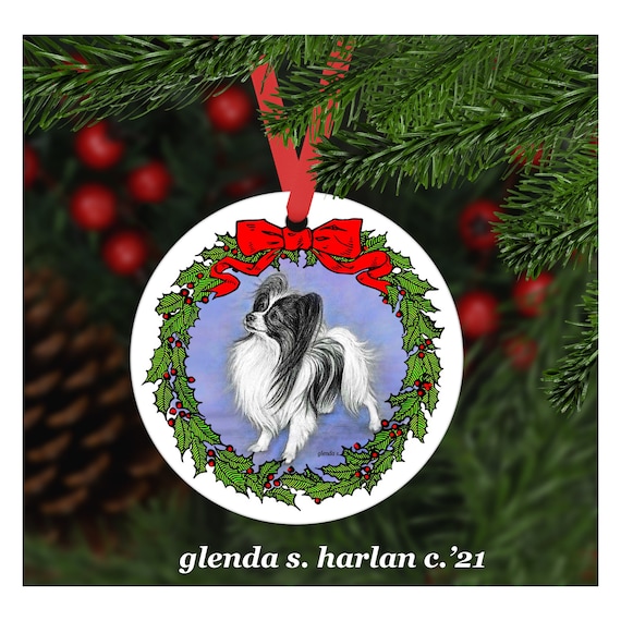 Papillon Dog Christmas Ornament Four Wreath Designs - Etsy