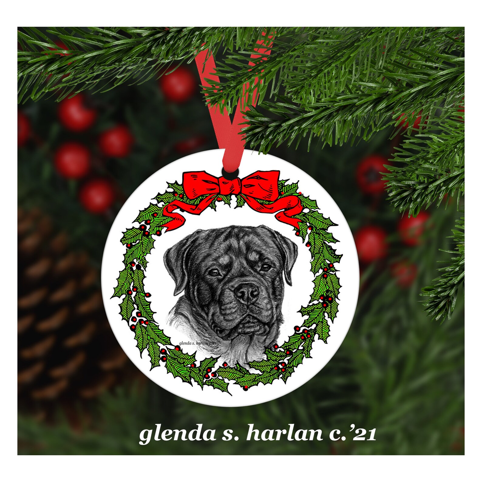 Rottweiler Dog Christmas Ornament Four Wreath Designs - Etsy