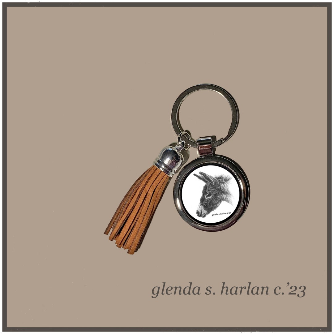 Donkey Key Ring Fine Art Drawing Key Chain Equine Lover Gift Horse Mom ...