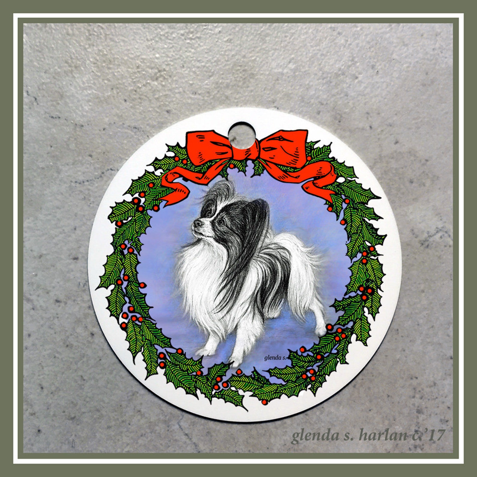 Papillon Dog Christmas Ornament Four Wreath Designs - Etsy