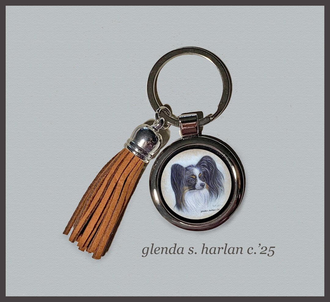 Papillon Tri Dog Key Ring Fine Art Drawing. Key Chain Dog Lover Gift ...