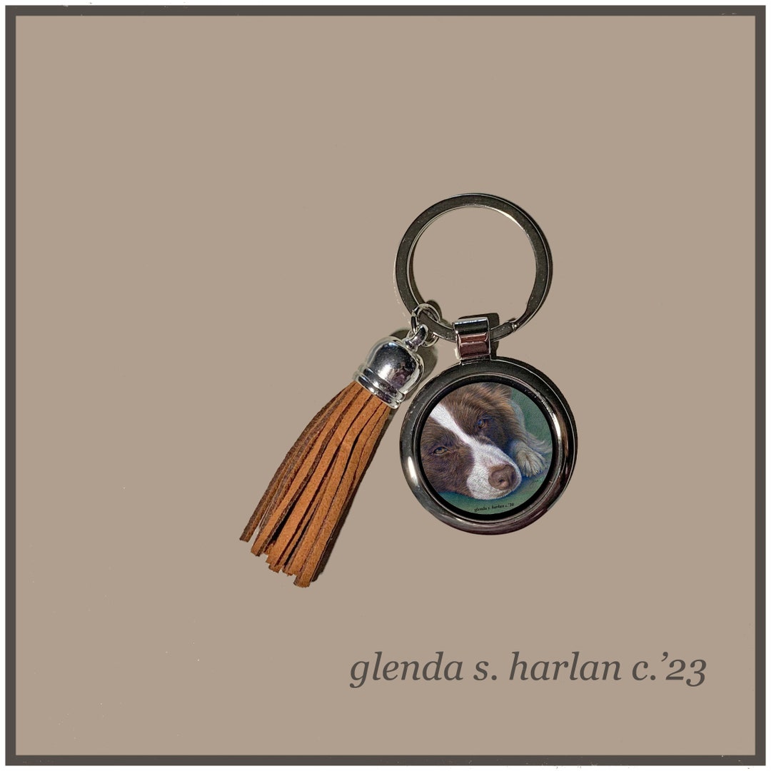 Border Collie Red Dog Key Ring Fine Art Drawing Key Chain Dog Lover ...