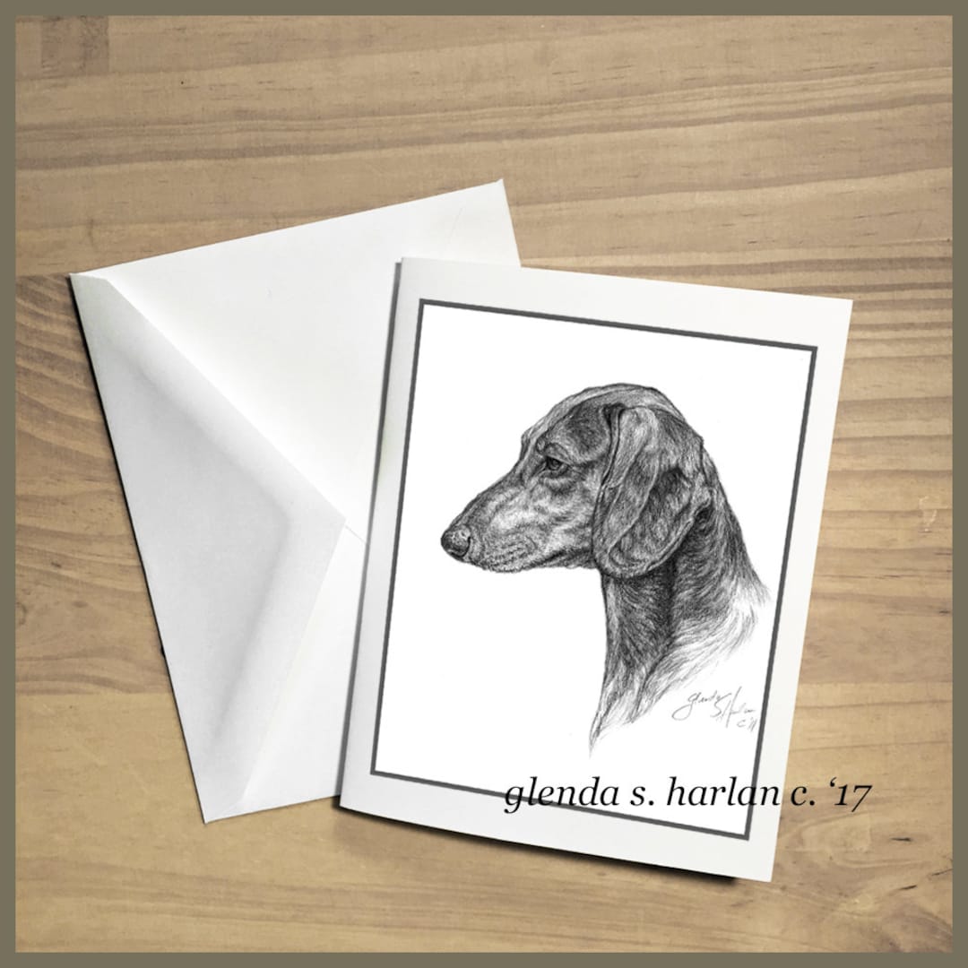 Smooth Dachshund Note Cards Fine Art Dog Drawing Dachsie Lover Dog Gift ...