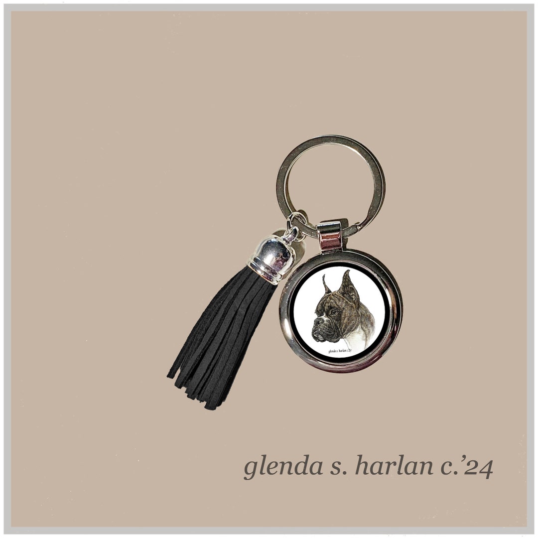 Brindle Boxer Dog Key Ring Colored Pencil Drawing Key Chain Dog Lover ...
