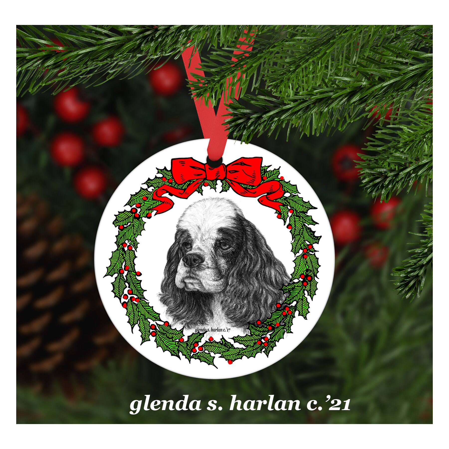 Cocker Spaniel Dog Christmas Ornaments Four Wreath Designs - Etsy Canada