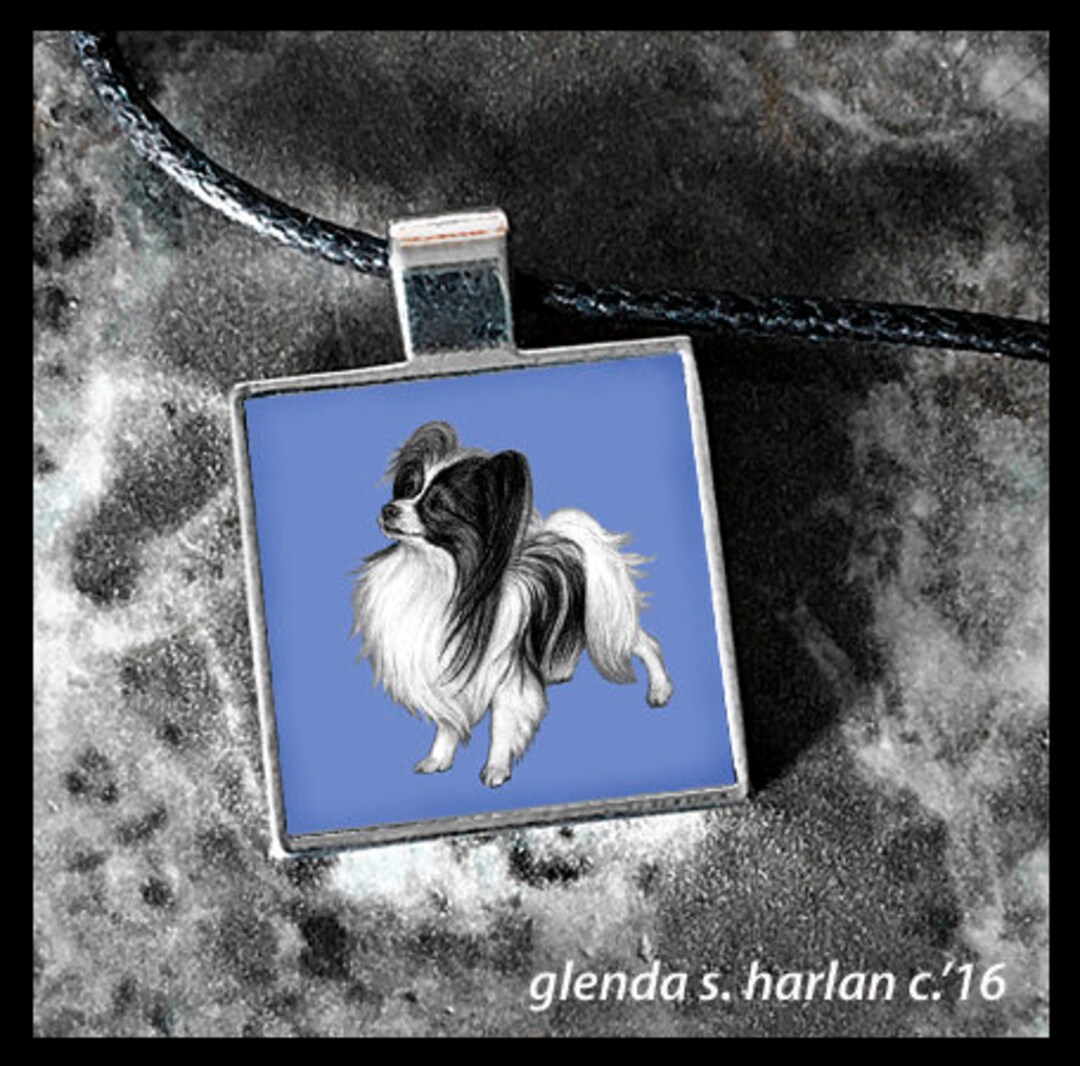 Papillon Pendant With Blue Background in Square Bezel, Black Adjustable ...