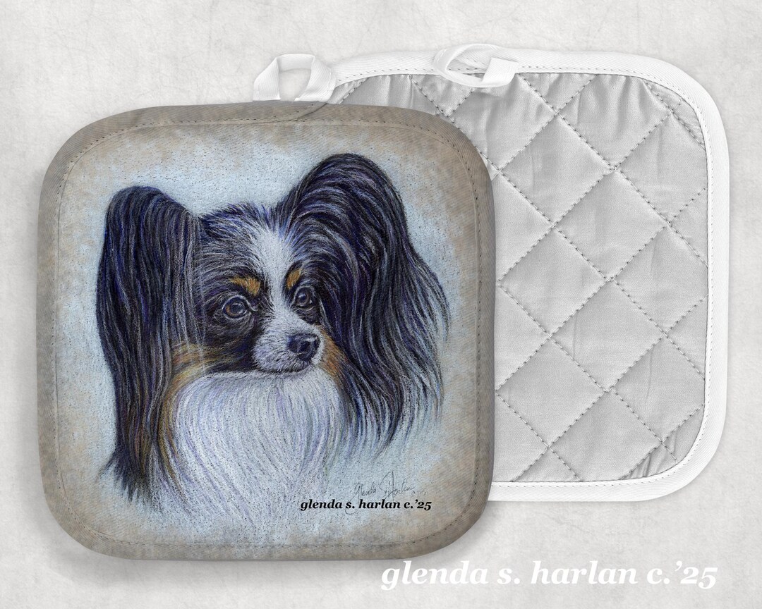 Tri Papillon Art Potholder, Papillon Dog Lover, Kitchen Accessory - Etsy
