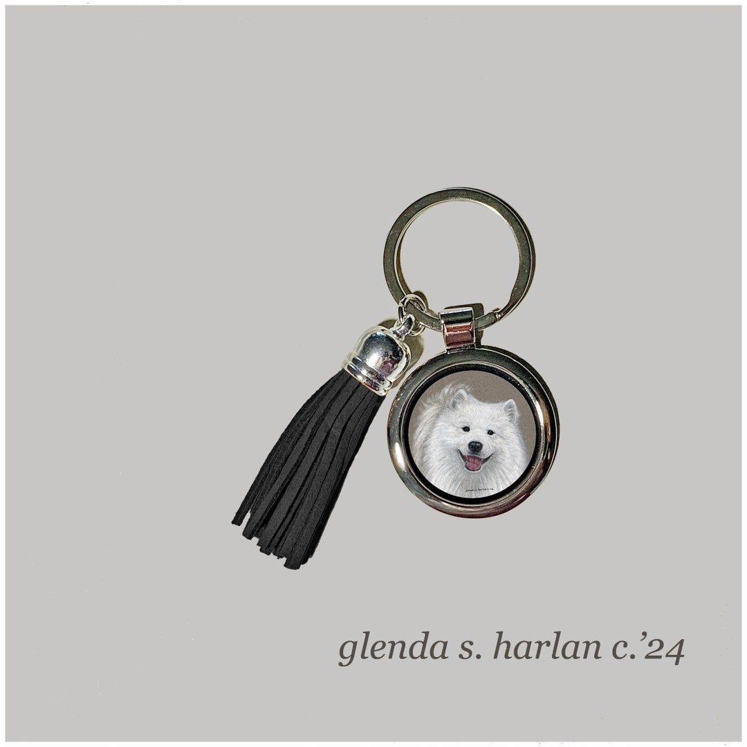 Samoyed Dog Art Key Ring Pencil Drawing Key Chain Dog Lover Gift Dog ...