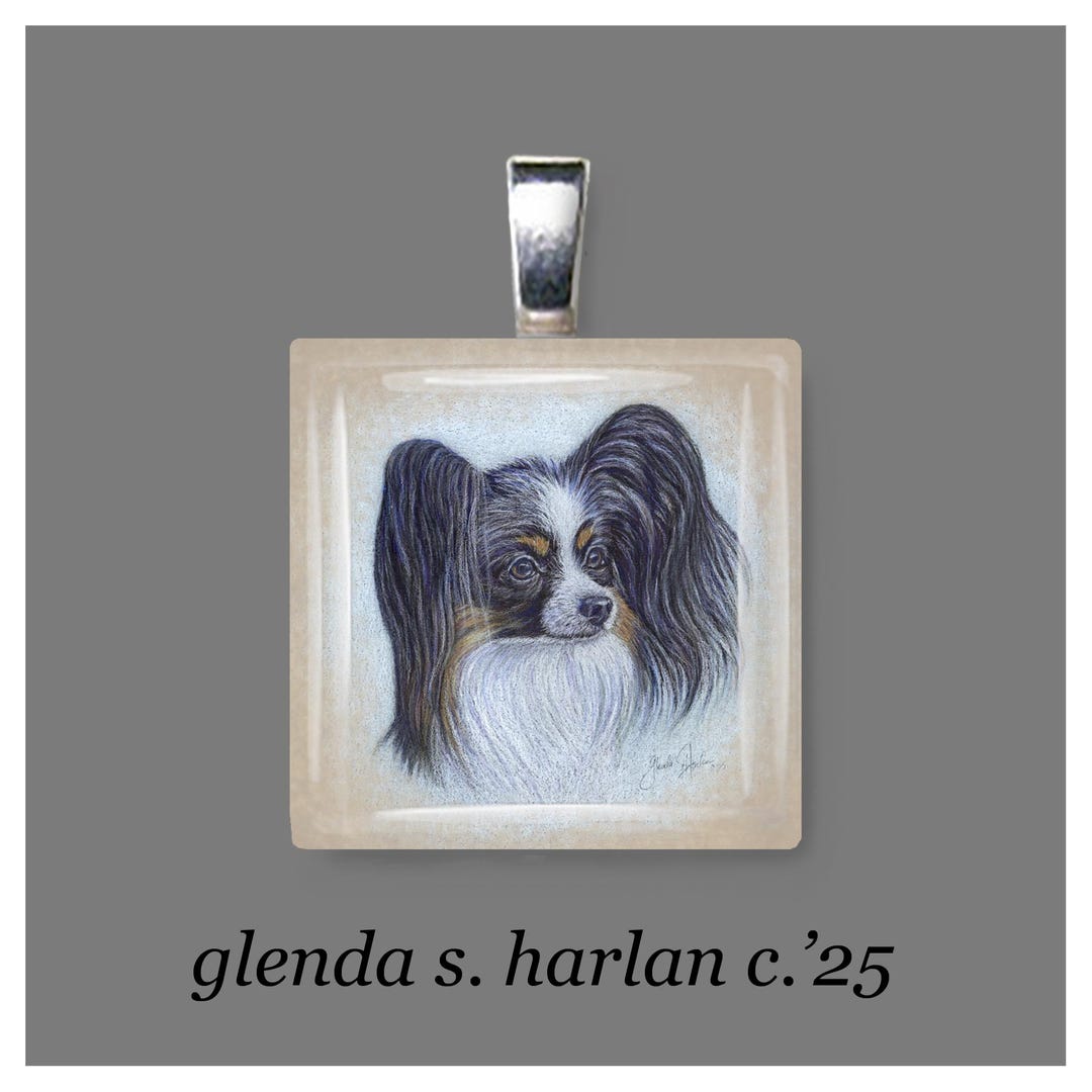 Papillon Tri Glass Pendant Fine Art Drawing Dog Lover Gift Papillon Mom ...