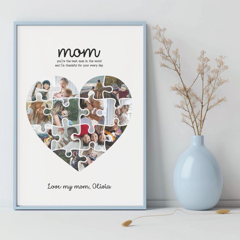 Heart Shaped Mom Photo Collage Printable Wall Art, Poster Print, Family ...