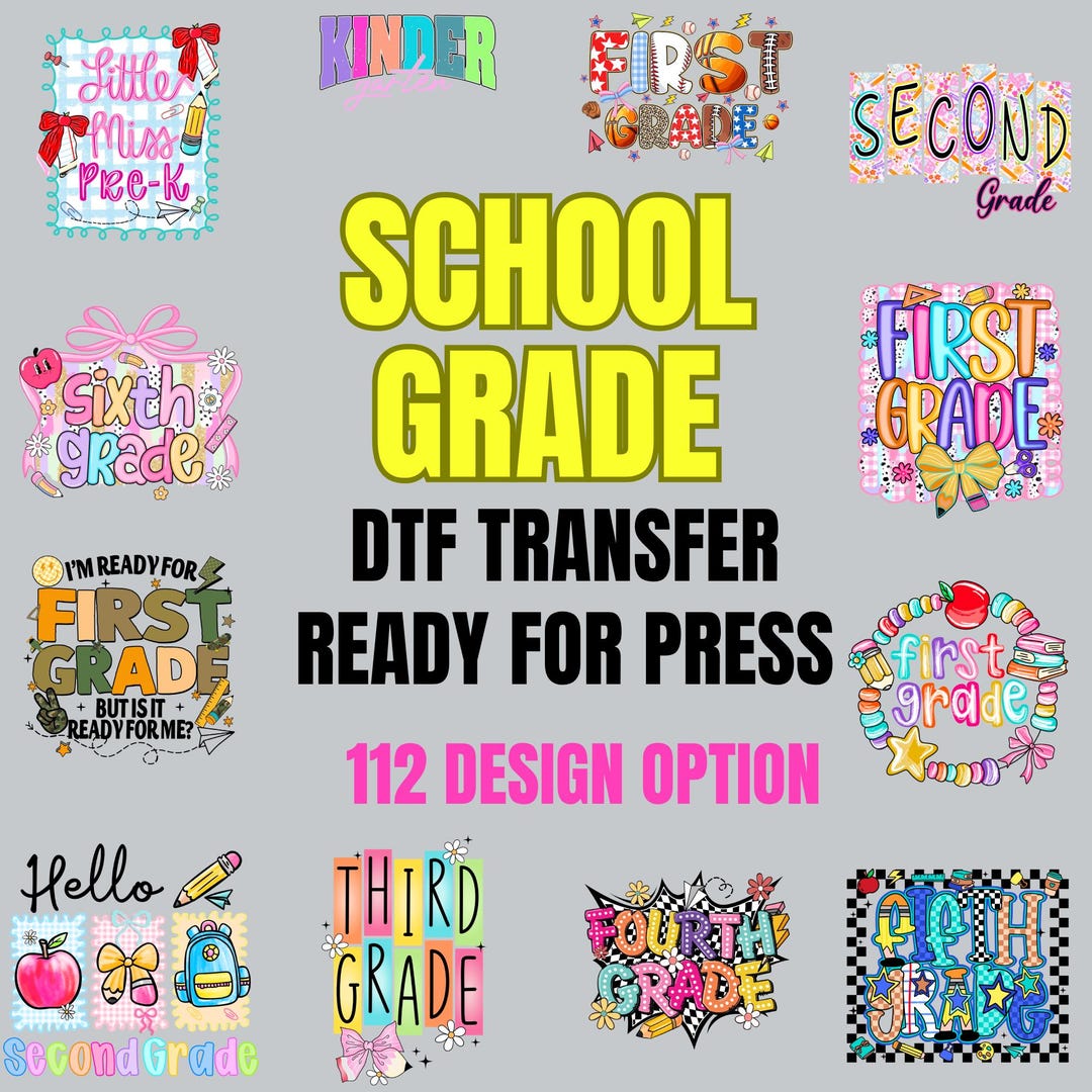 Back to School Grade DTF Transfers for Shirt, Pre-k, K, 1st, 2nd, 3rd ...
