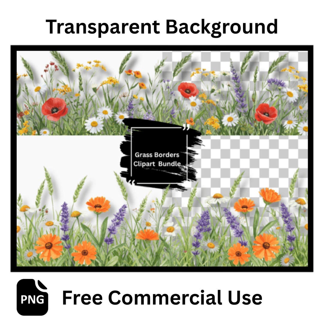 Grass Meadow Borders: Floral PNG Clipart (digital Download) - Etsy