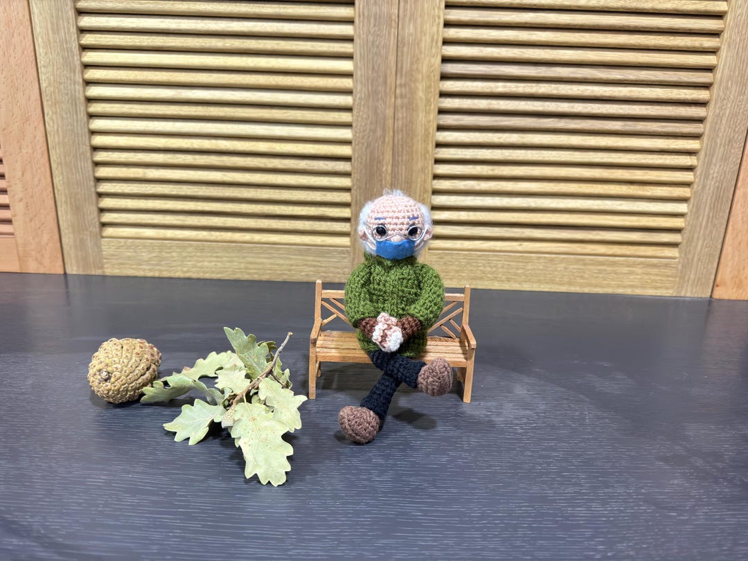 Bernie Sanders Inspired Crochet Doll With Bench – 6" Handmade Gift With ...