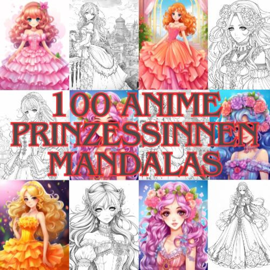 100 Anime Mandalas Princess Edition Girls Digital Coloring Pack ...