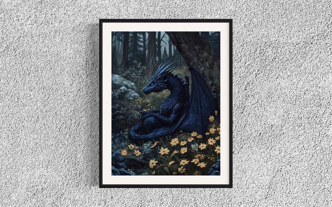 Navy Blue Dragon - Fantasy Art - Fantasy Creature - Enchanted Forest ...