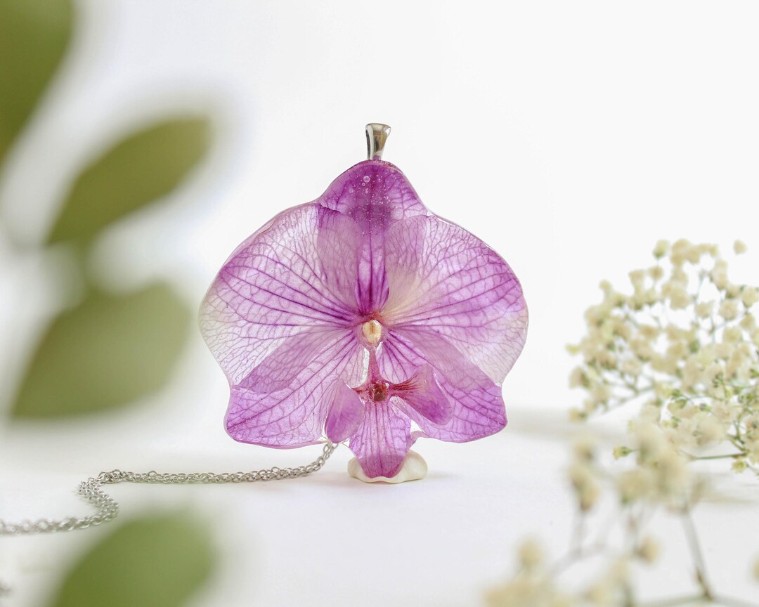 Real Orchid Flower Necklace, Stainless Steel Chain, Tropical Jewelry - Etsy