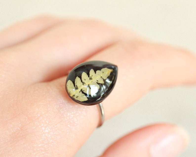 Real Pressed Fern Resin Ring, Boho Adjustable Forest Jewelry - Etsy UK