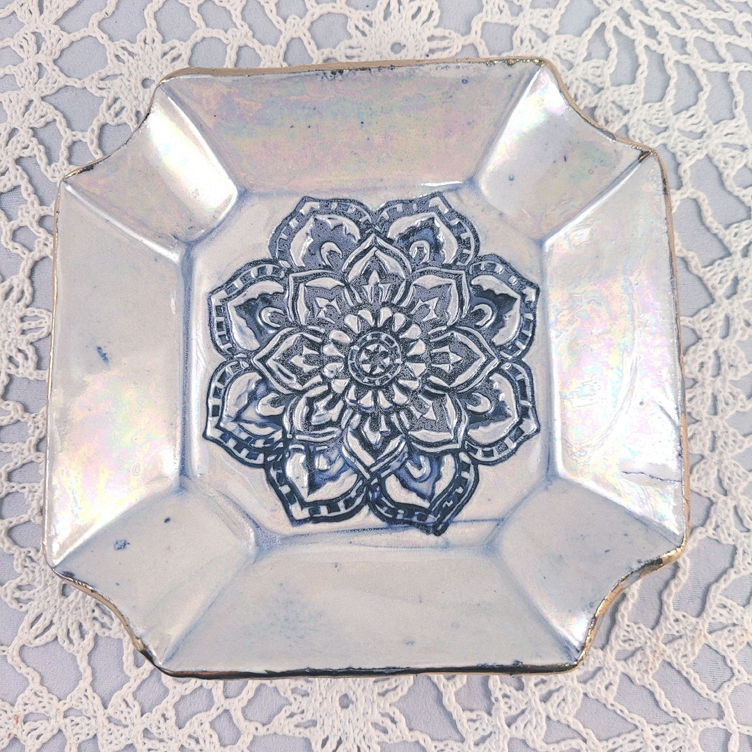 Ceramic Ring Dish - Blue Medallion Dish - Trinket Dish - 4 Inch Dish ...