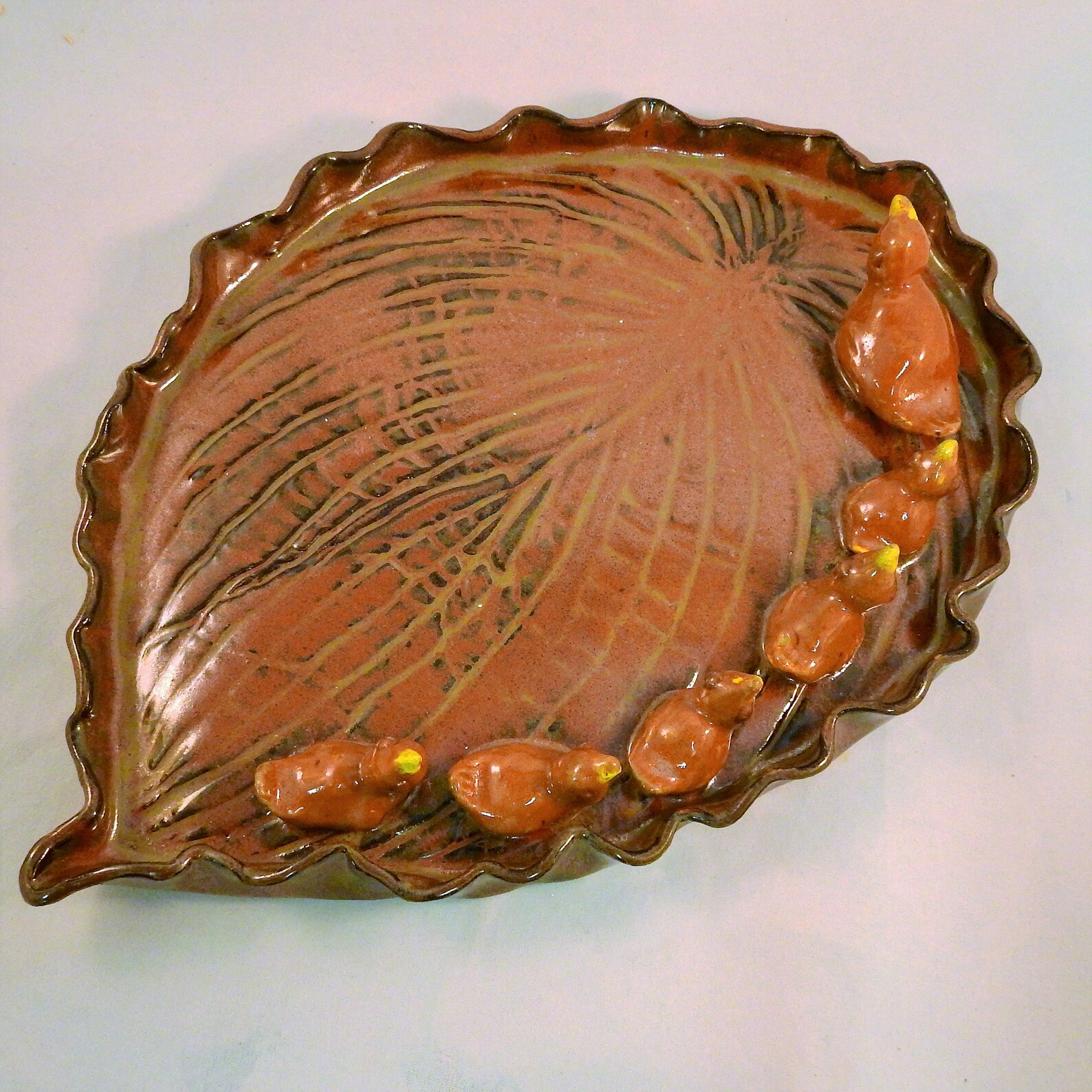 Birds On A Serving Tray. Leaf Shape Tray Handmade Tray | Etsy