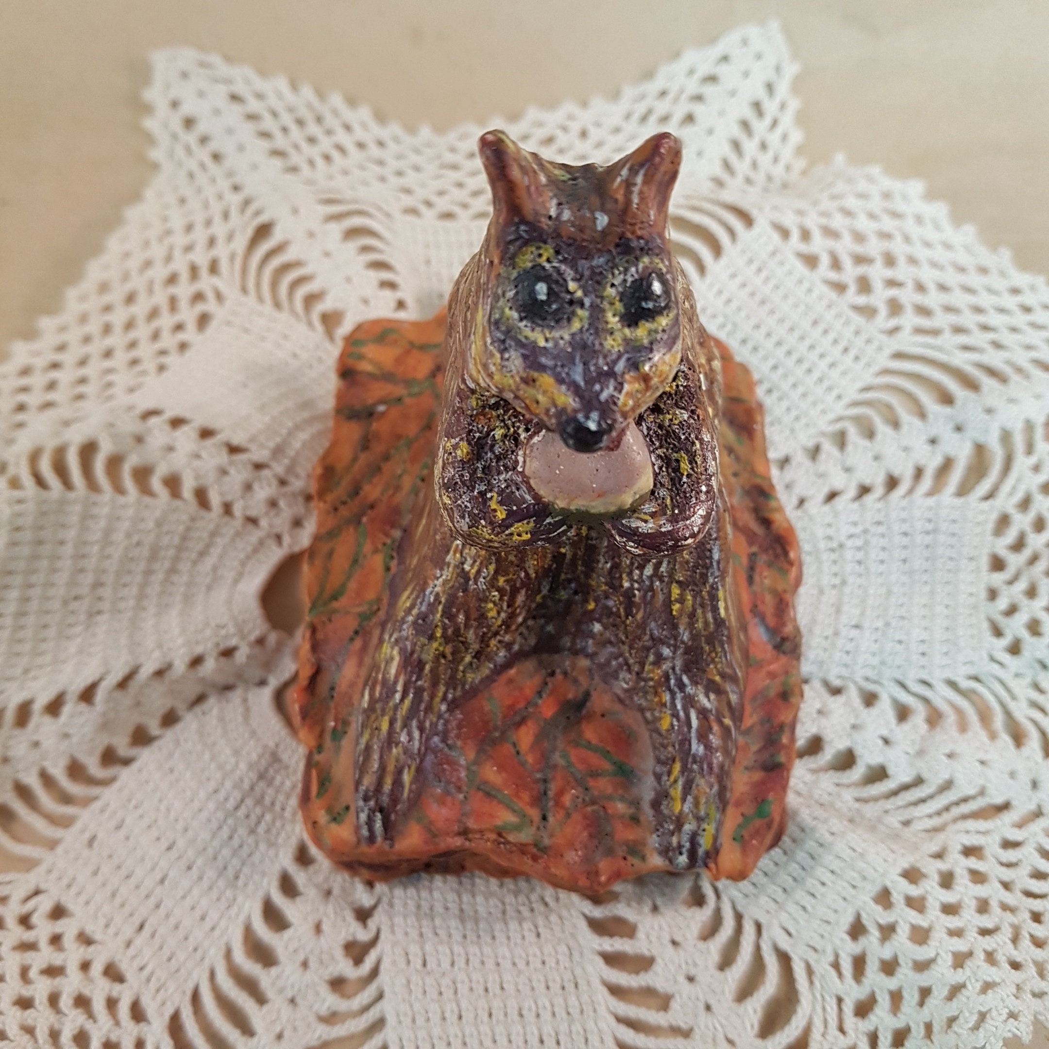 Chipmunk With Acorn on Autumn Leaves, Ceramic Sculpture - Etsy