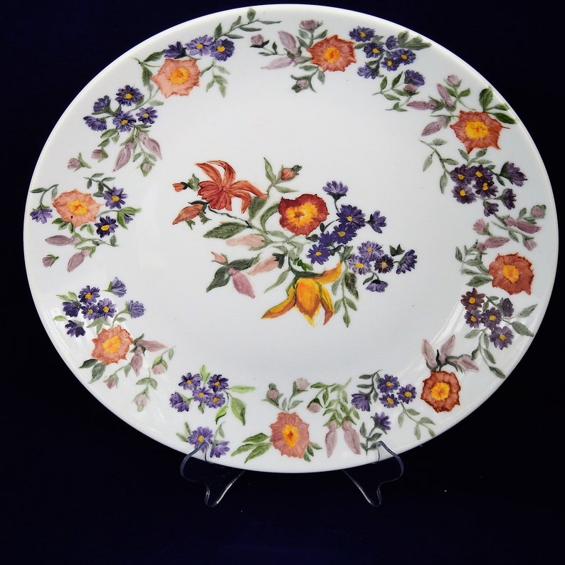 Cake Plate Hand Painted Ceramic Garden Flowers Plate - Etsy