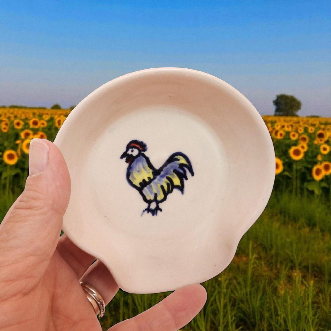 Ceramic Rooster Spoon Rest: Handmade Kitchen Utensil Holder - Etsy