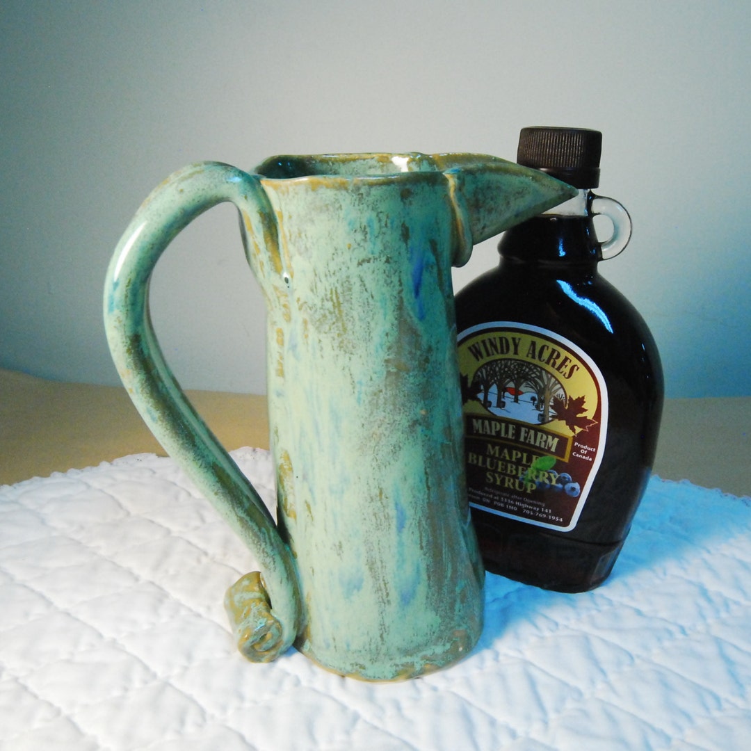 Green Ceramic Pitcher - 16 Ounce - Country Farm Kitchen Pitcher - Etsy