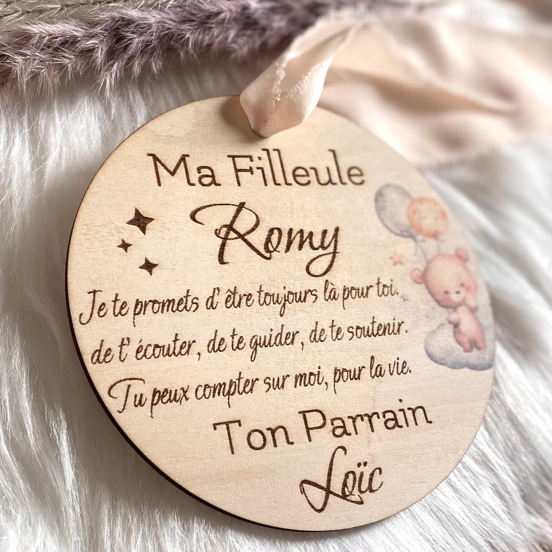 Cadeau de baptême personnalisé - Carte filleule en bois - Cadeau ...