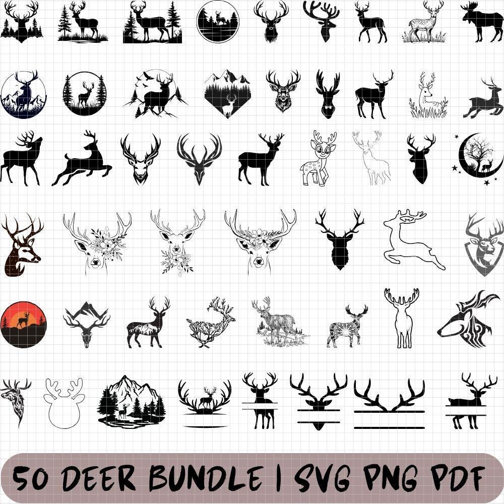 50 Deer Svg Bundle, Deer Clipart, Deer Svg Cut Files, Deer Silhouette, Deer Forest Svg, Deer ...