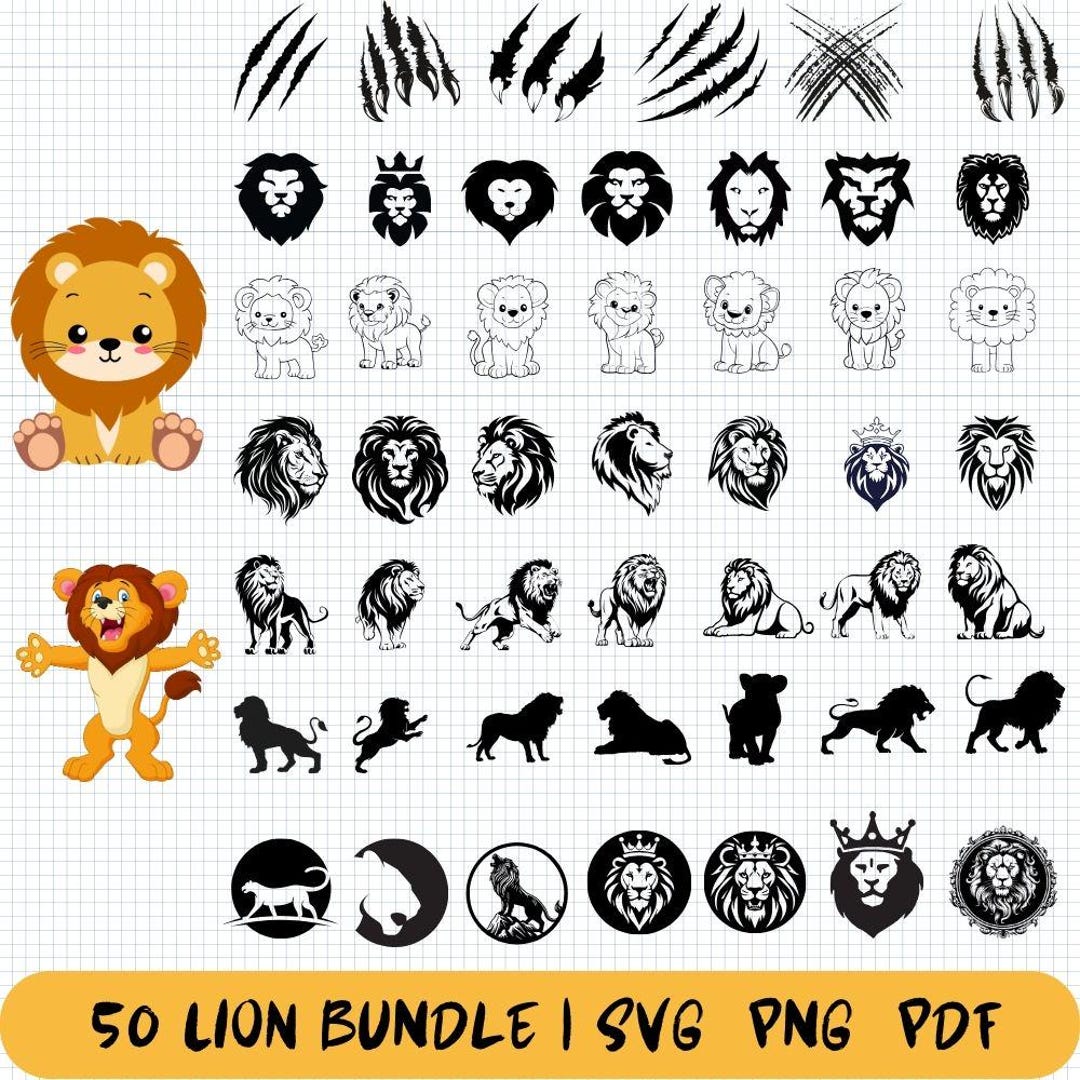 Lion SVG Bundle, Lion Svg, Lion Head Svg, Lion Silhouettes, Lion Png ...