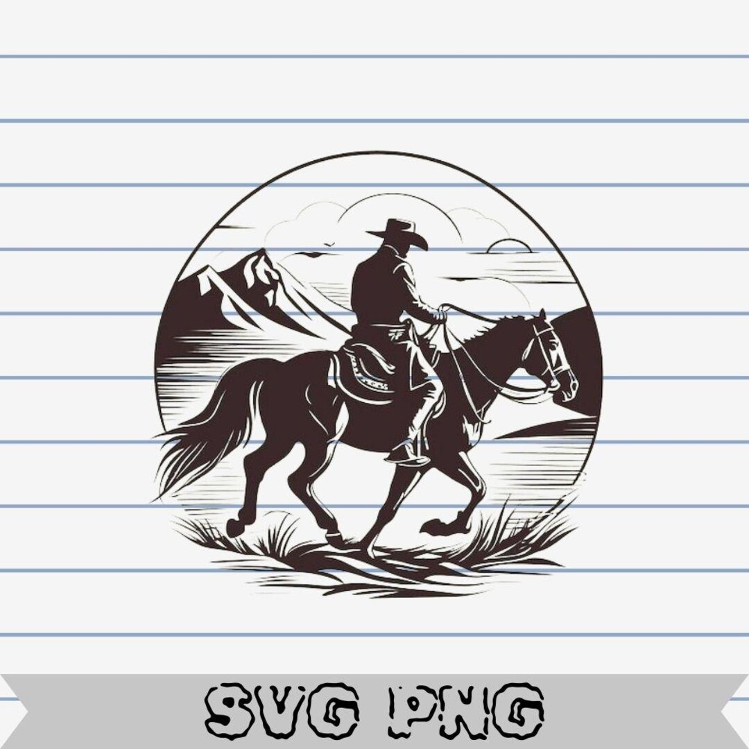 Cowboy Riding Horse Svg & PNG File Graphic, Western Vector Clipart ...