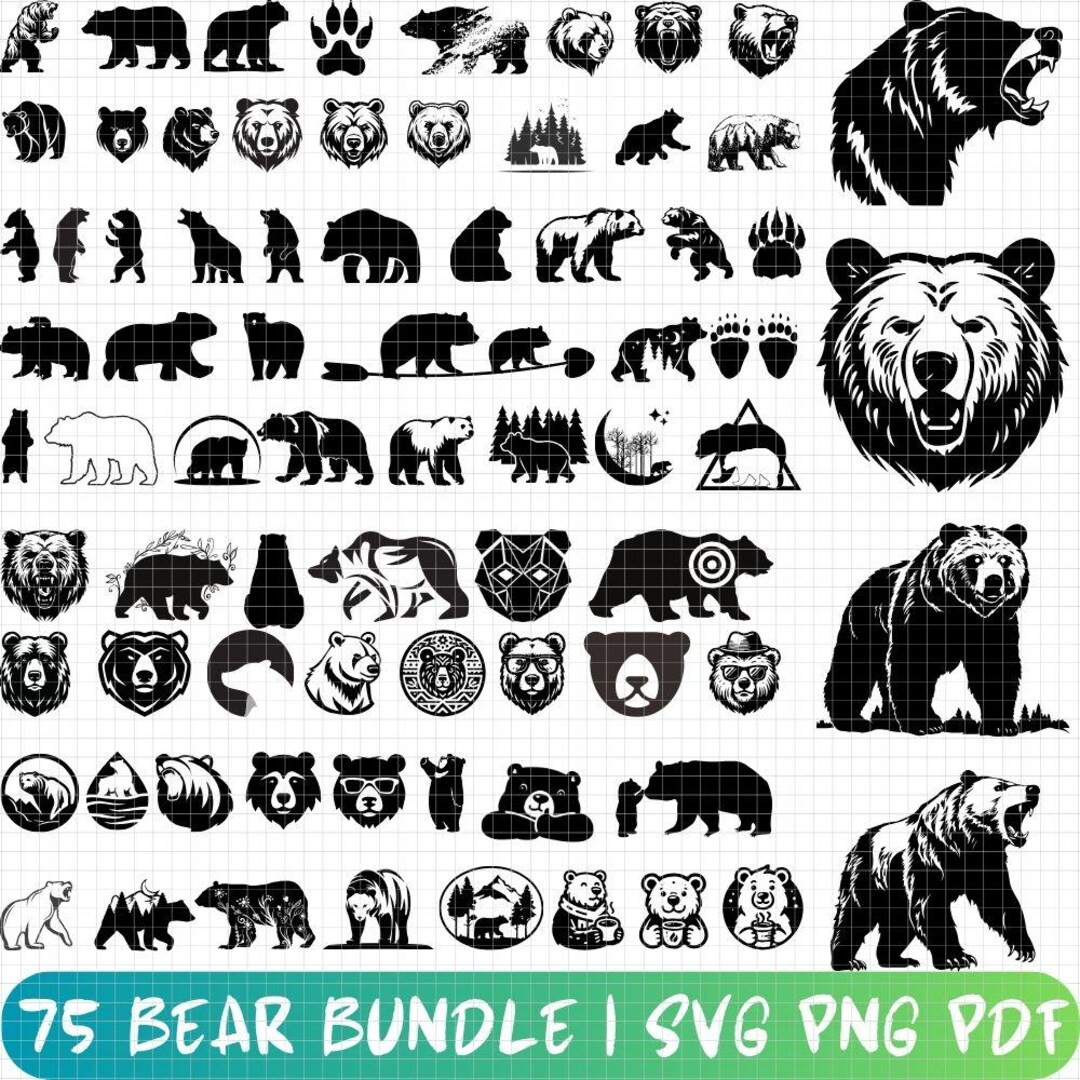 75 Bear SVG Bundle, Bear PNG Bundle, Bear Clipart, Bear Silhouette ...