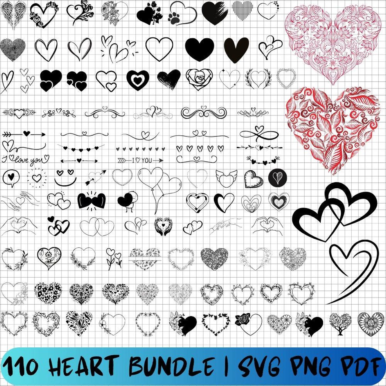 110 Heart Svg Png Pdf Bundle , HEART Doodle Svg, Heart Svg Cut Files ...