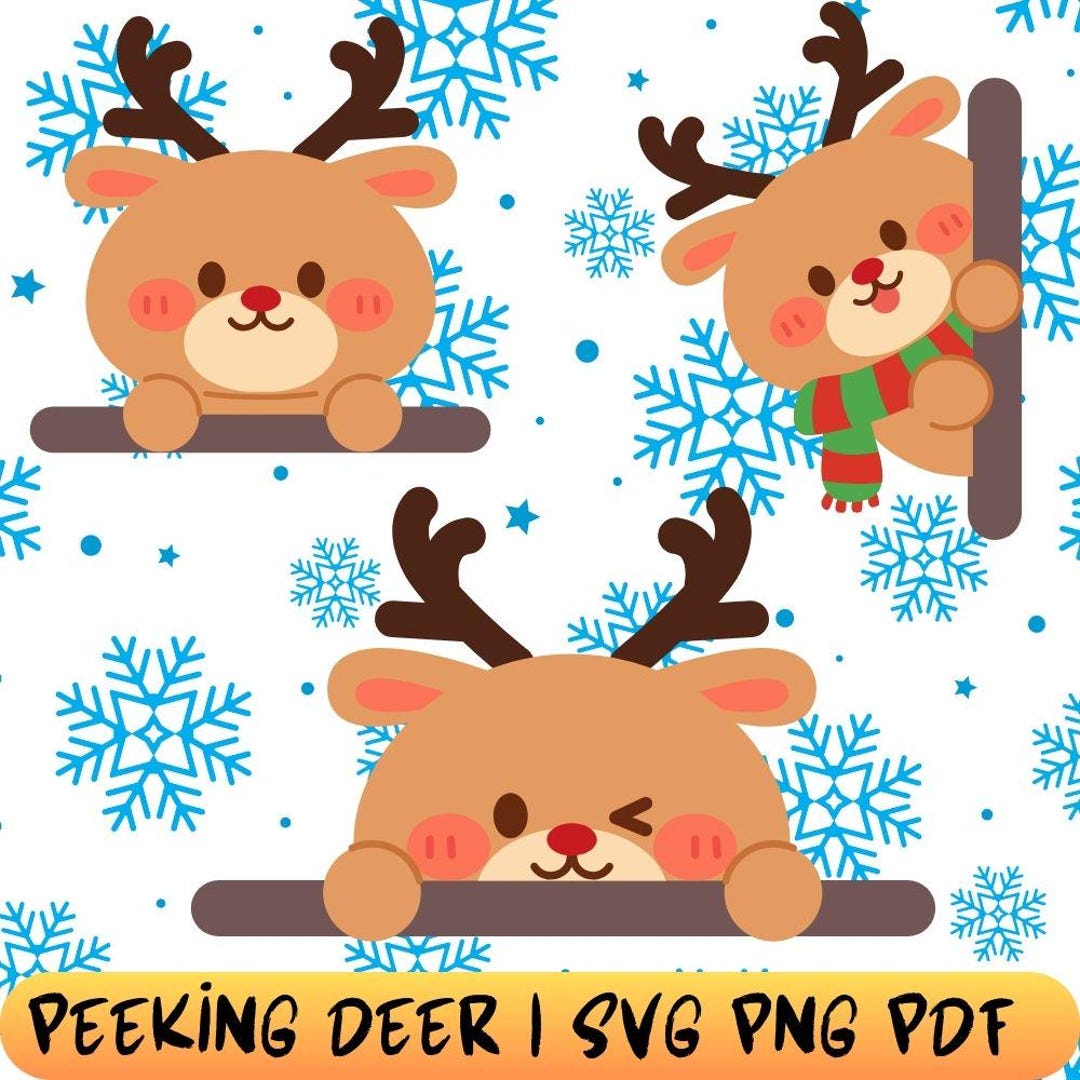 3 Peeking Cartoon Deer Rudolph SVG PNG Santa's Reindeer Rudolph Faces ...
